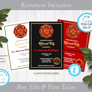 Firefighter Retirement Party Invitation, Retirement Celebration Invite ...