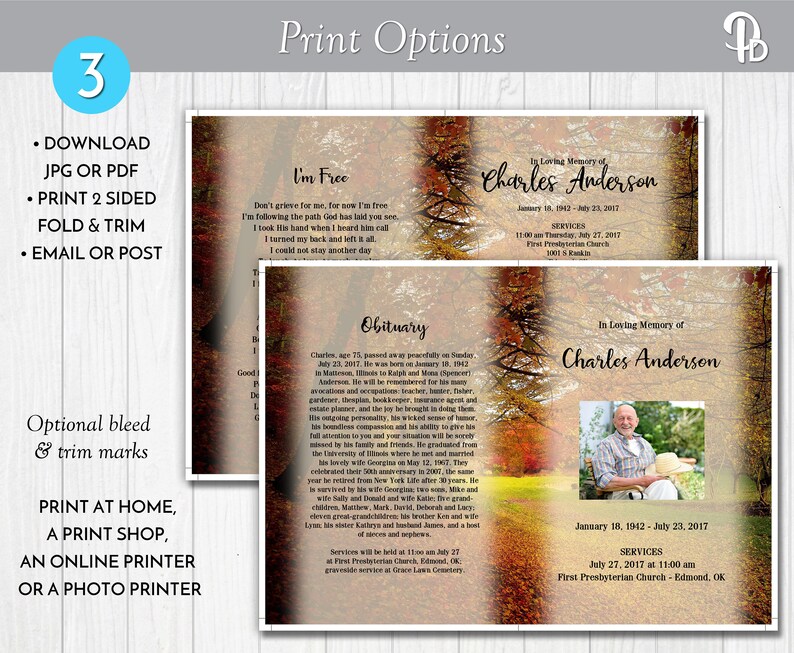 Autumn Landscape Funeral Program Template Obituary/Order of | Etsy