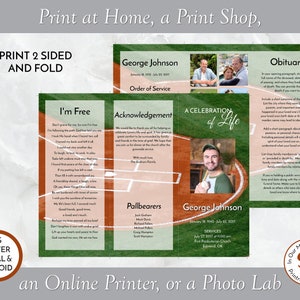 Baseball Fan Trifold Funeral Program, Obituary Template, Editable ...