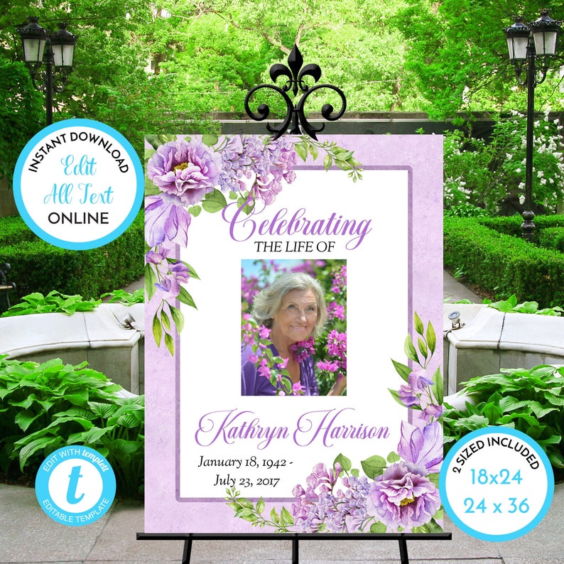 Violet Floral Funeral Welcome Sign Celebrating the Life of - Etsy