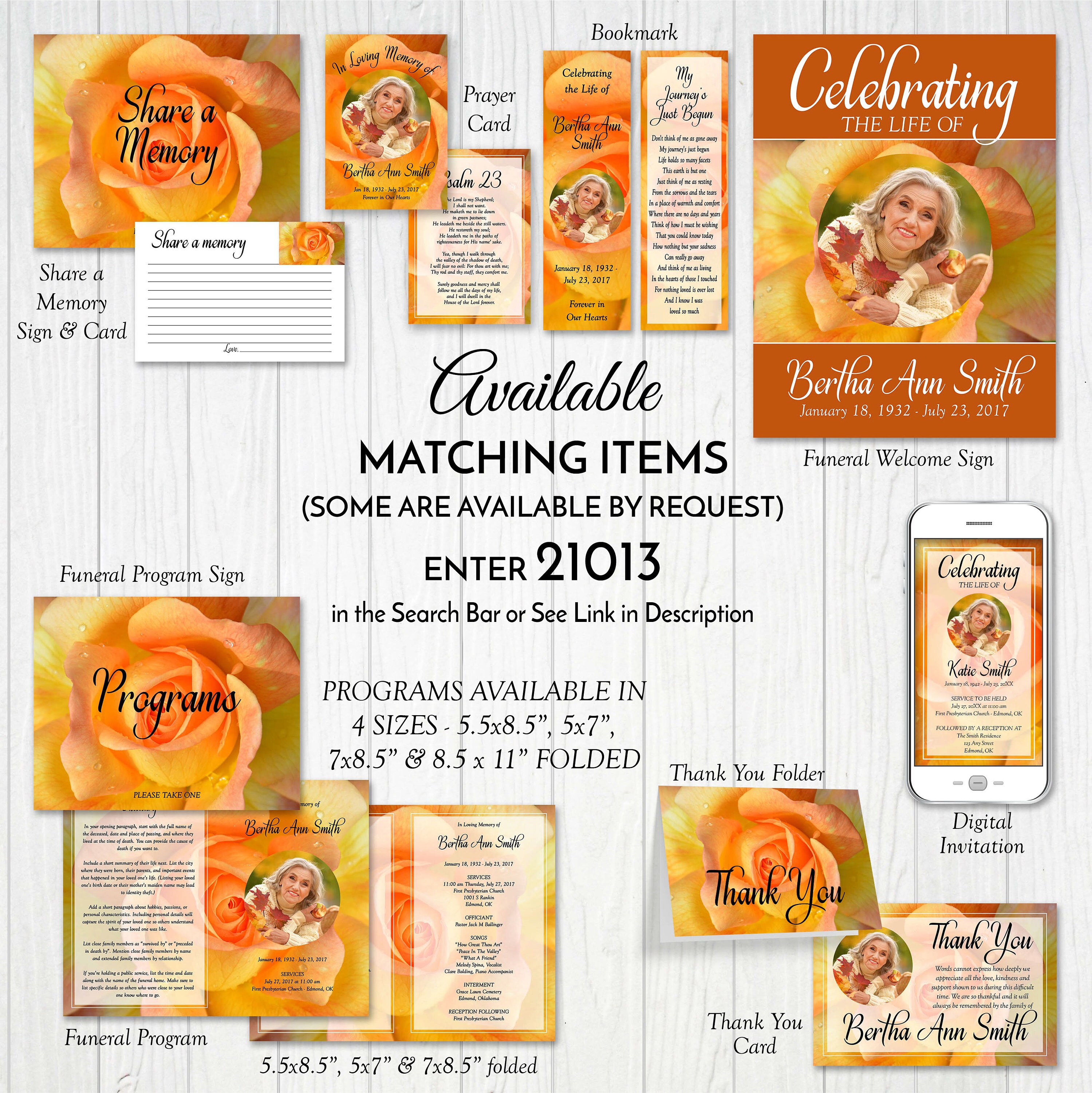 Orange Rose Funeral Program Template Obituary/order of - Etsy Canada