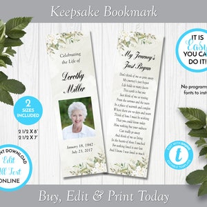 Creamy Oasis Funeral Keepsake Bookmark, Memorial Favor Bookmark ...