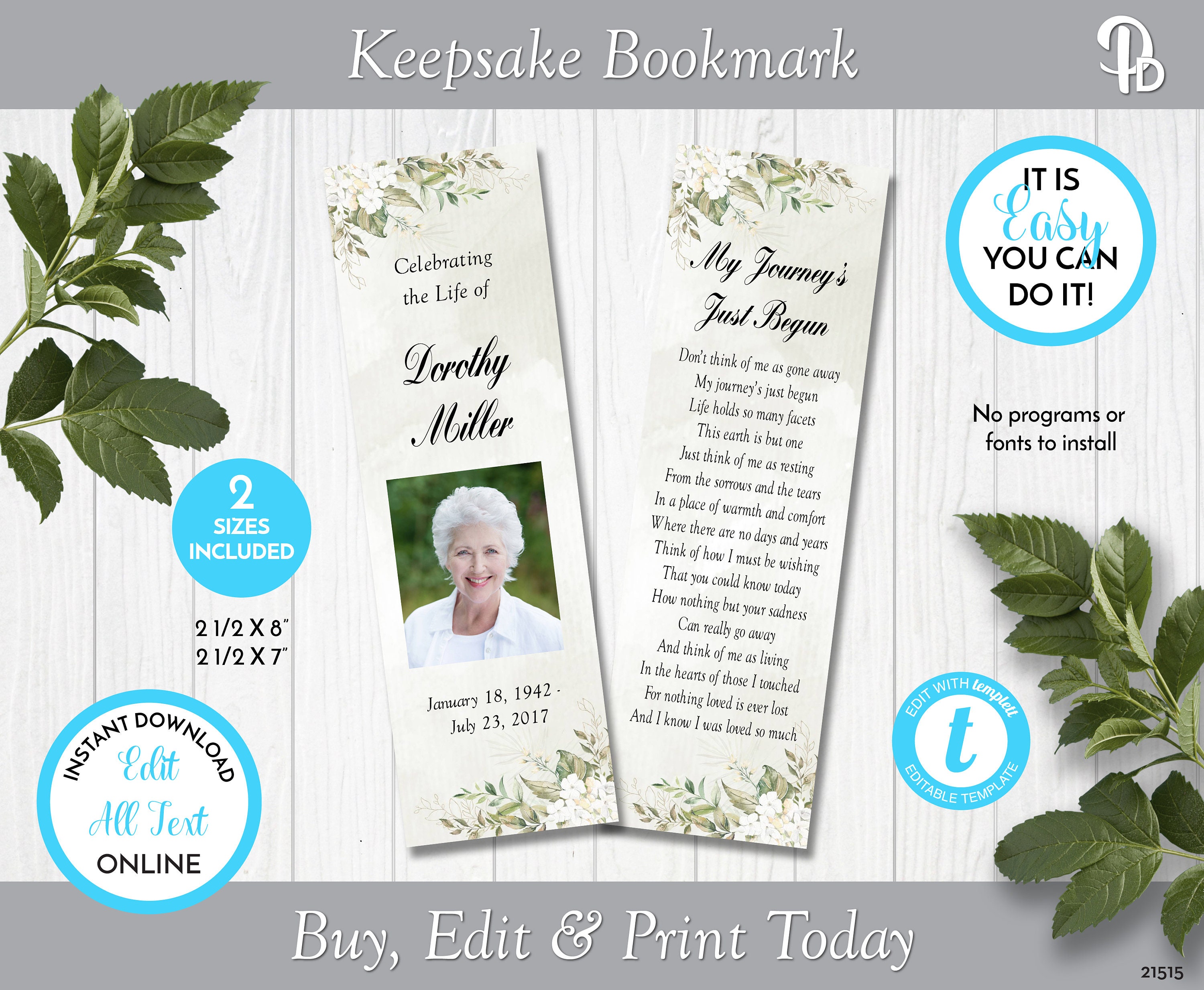 Creamy Oasis Funeral Keepsake Bookmark Memorial Favor | Etsy