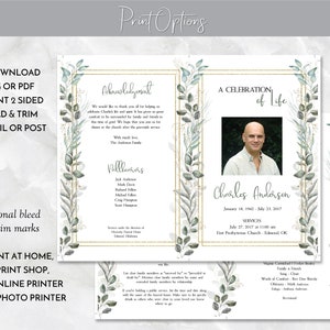 Greenery Border Funeral Program, Obituary Template, Celebration of Life ...