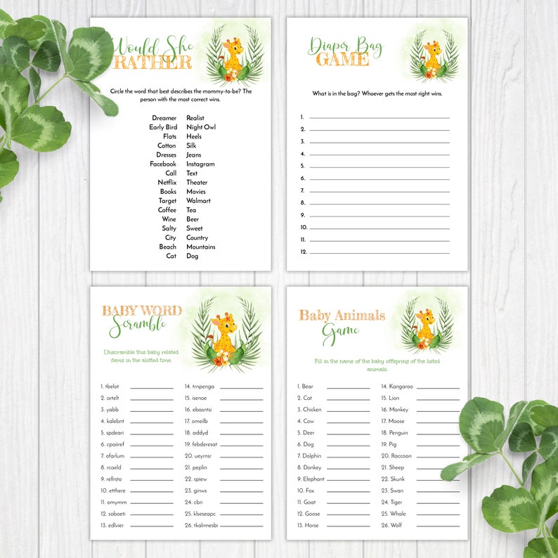 Baby Giraffe Baby Shower Games, Set of 15 Templates, Instant Download ...