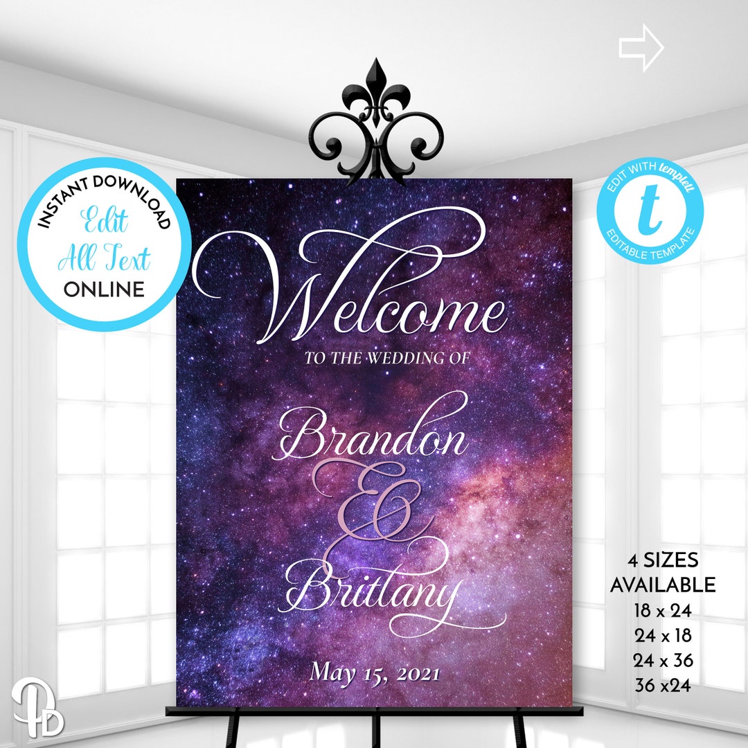 Celestial Night Wedding Welcome Sign, Winter Wedding Sign, Editable ...