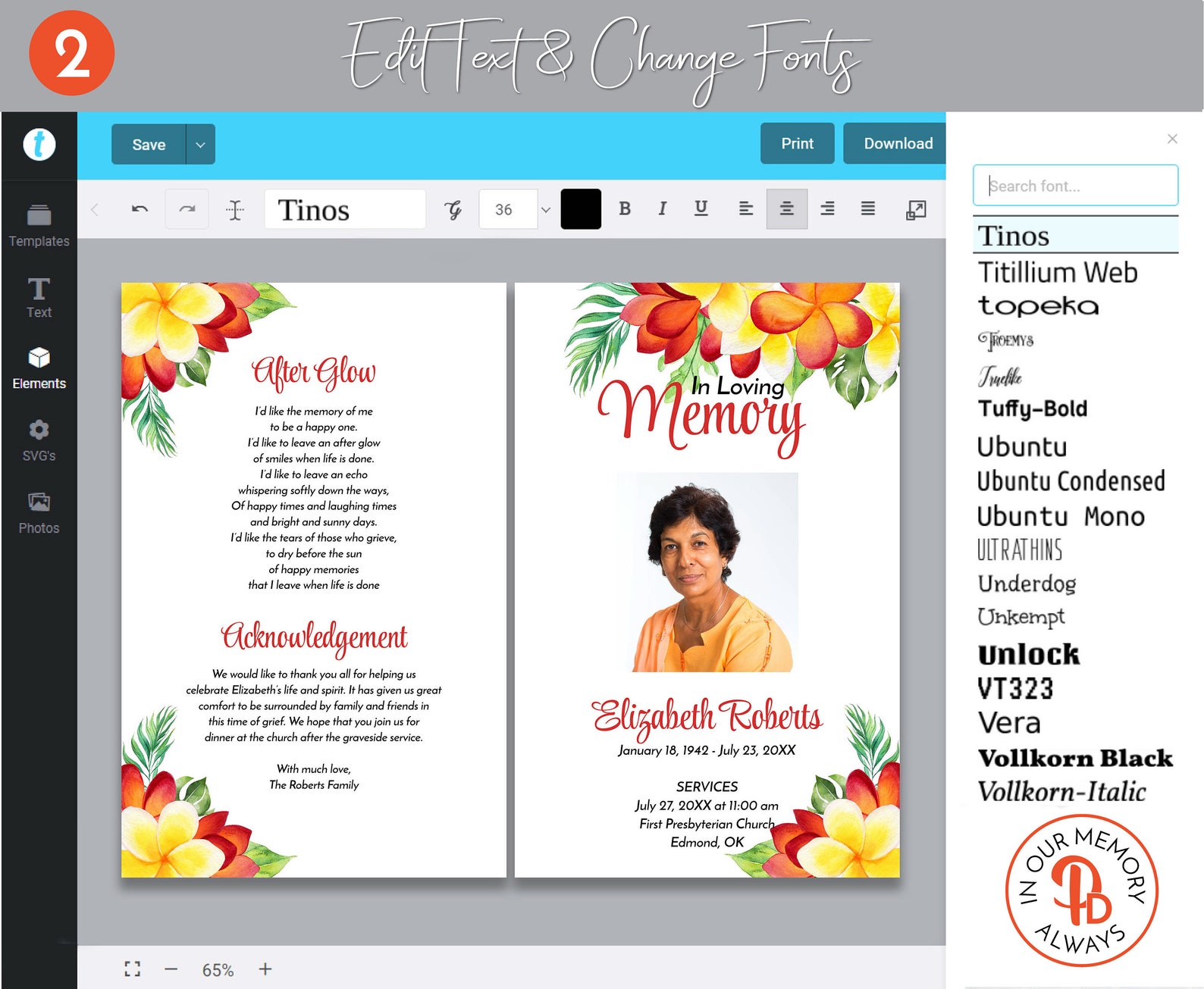 Tropical Floral Funeral Program Obituary Template - Etsy