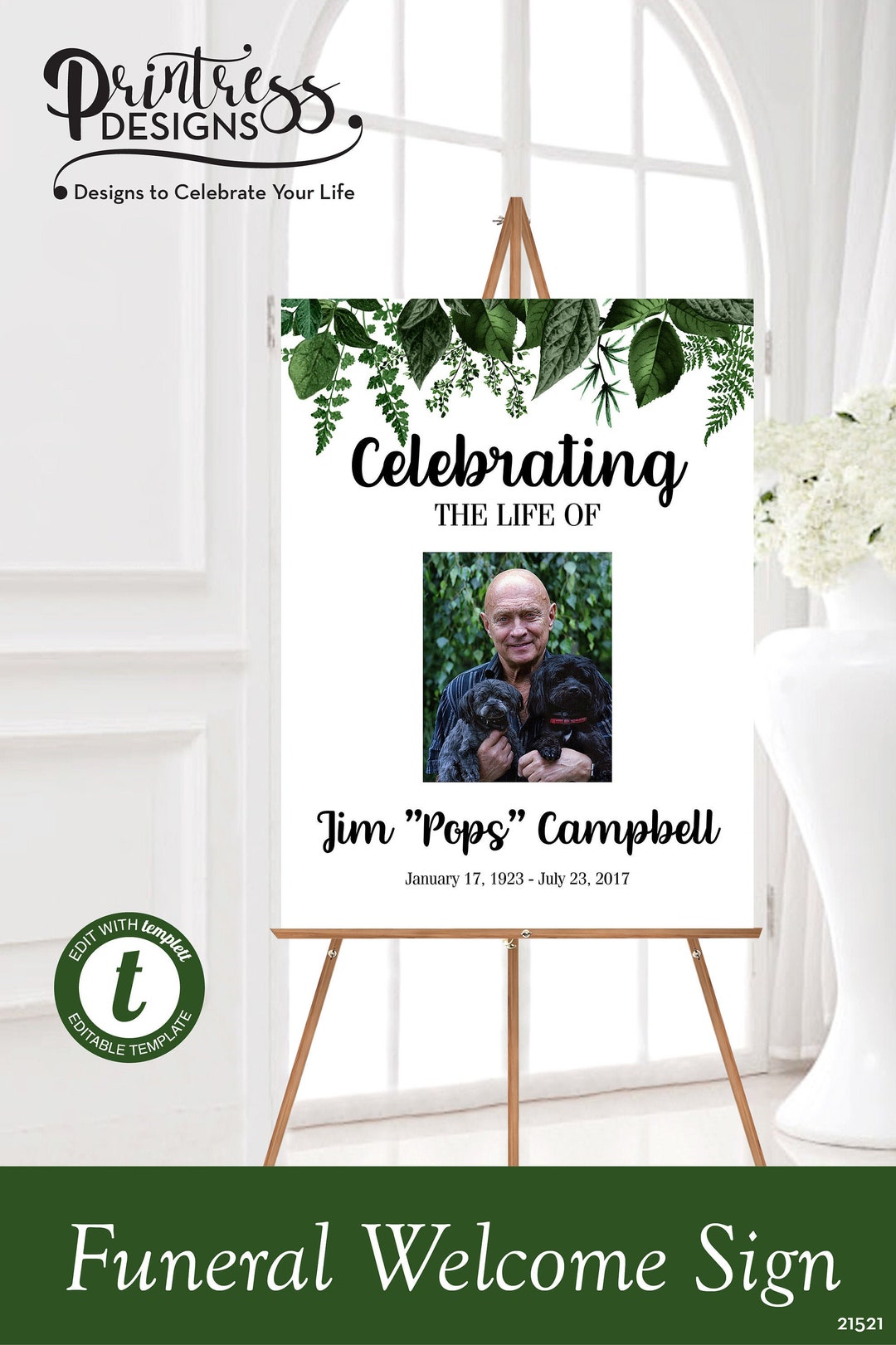 Foliage Funeral Welcome Sign, Celebrating the Life of Sign, Printable ...
