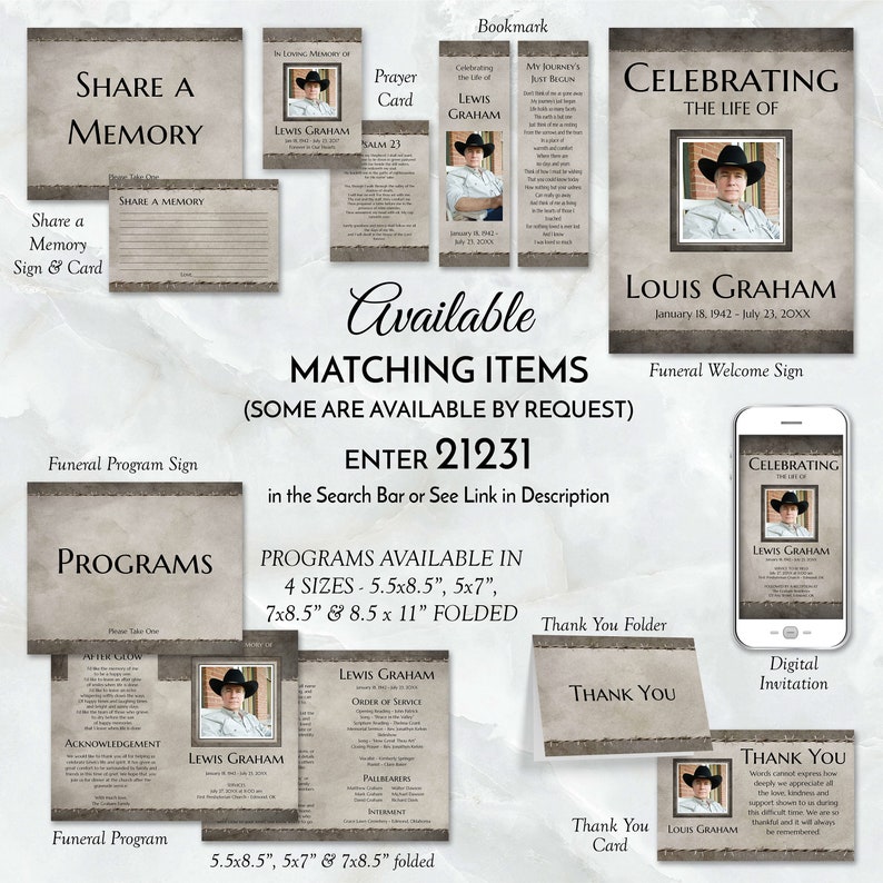 Rustic Brown Funeral Program Template, Obituary Template, Celebration ...
