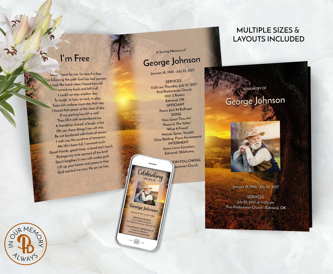 Meadow Sunset Funeral Program Template Obituary/order of - Etsy