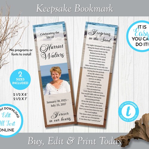 Footprints in the Sand Funeral Program Template - Etsy