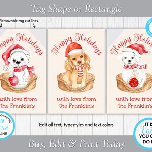 Christmas Puppy Gift Tags Template, Holiday Ornament Gift Tags, 2x3 ...