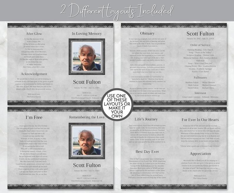 Classic Elegant Gray Funeral Program Template, Obituary,, Celebration ...