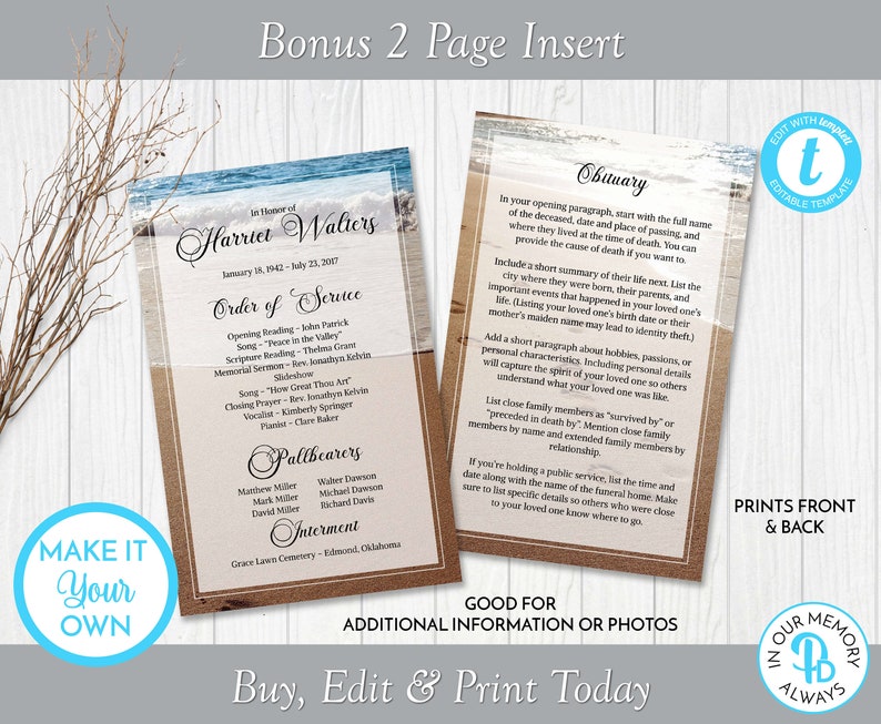 Footprints in the Sand Funeral Program Template - Etsy