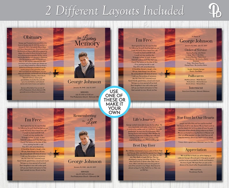 Fishing at Sunset Funeral Program Template Obituary/order of | Etsy