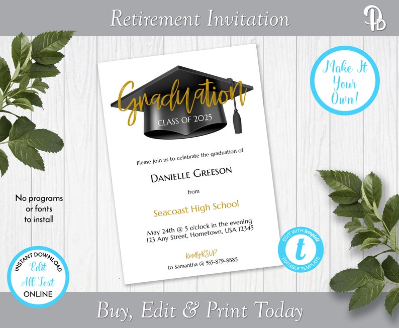 Graduation Cap Graduation Invitation Template Senior | Etsy