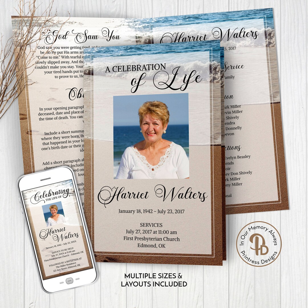 Footprints in the Sand Funeral Program Template, Obituary/order of ...