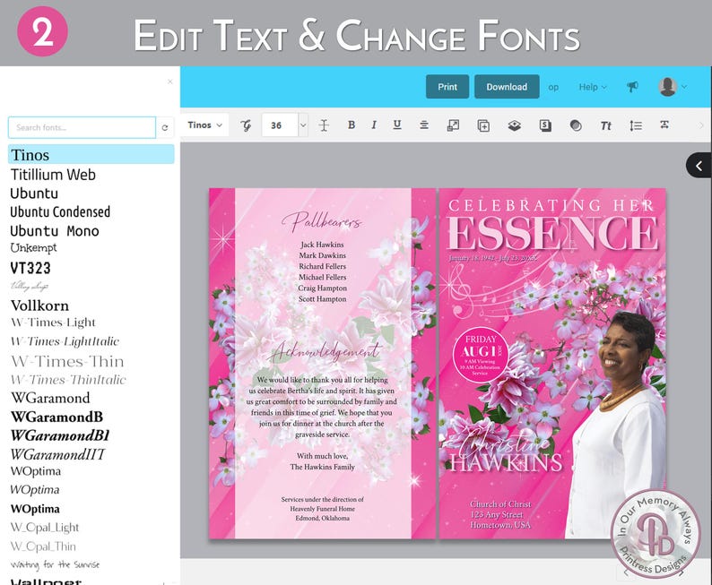 Pink Floral Funeral Program Template, Printable Magazine Memorial ...