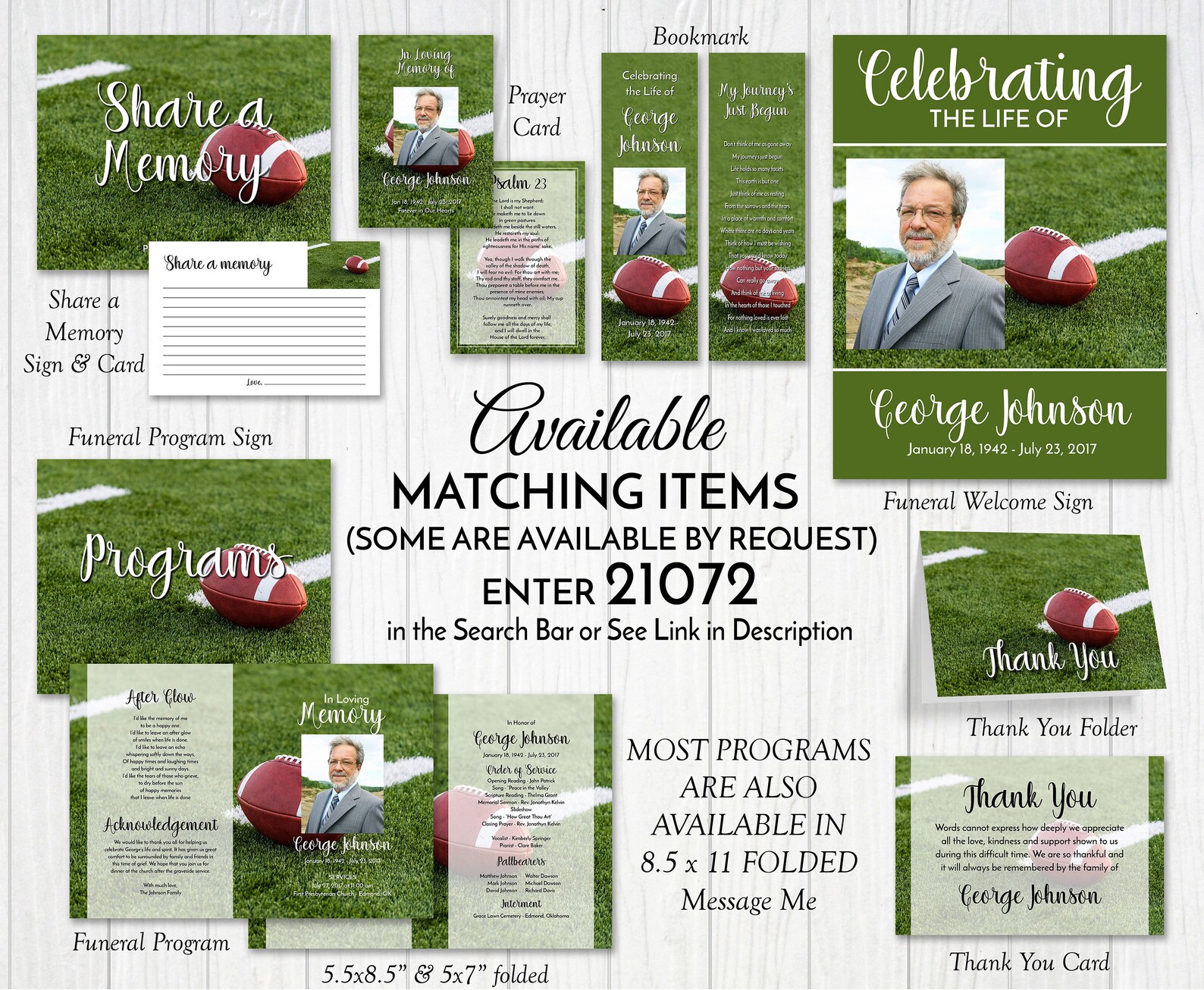 Football Printable Funeral Bookmark Template Sports Editable - Etsy