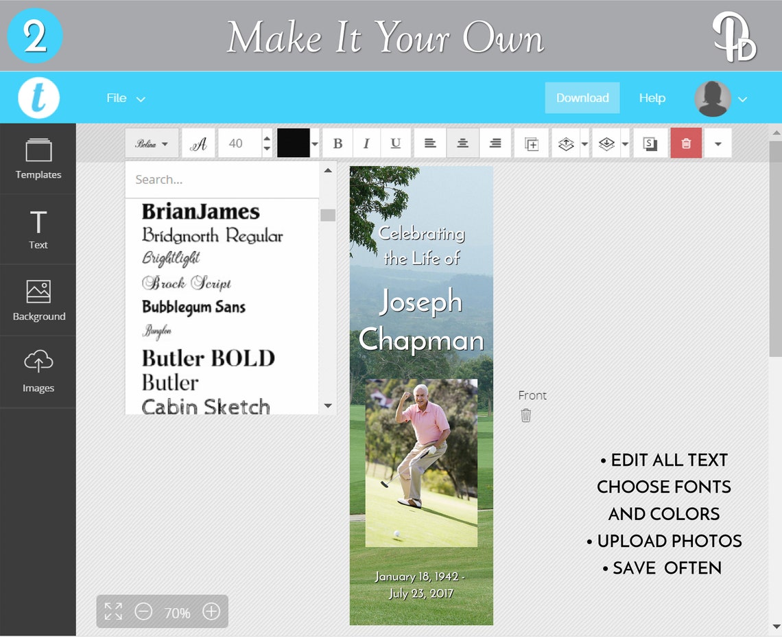 Golfers Memorial Bookmark Template Golf Editable Photo - Etsy