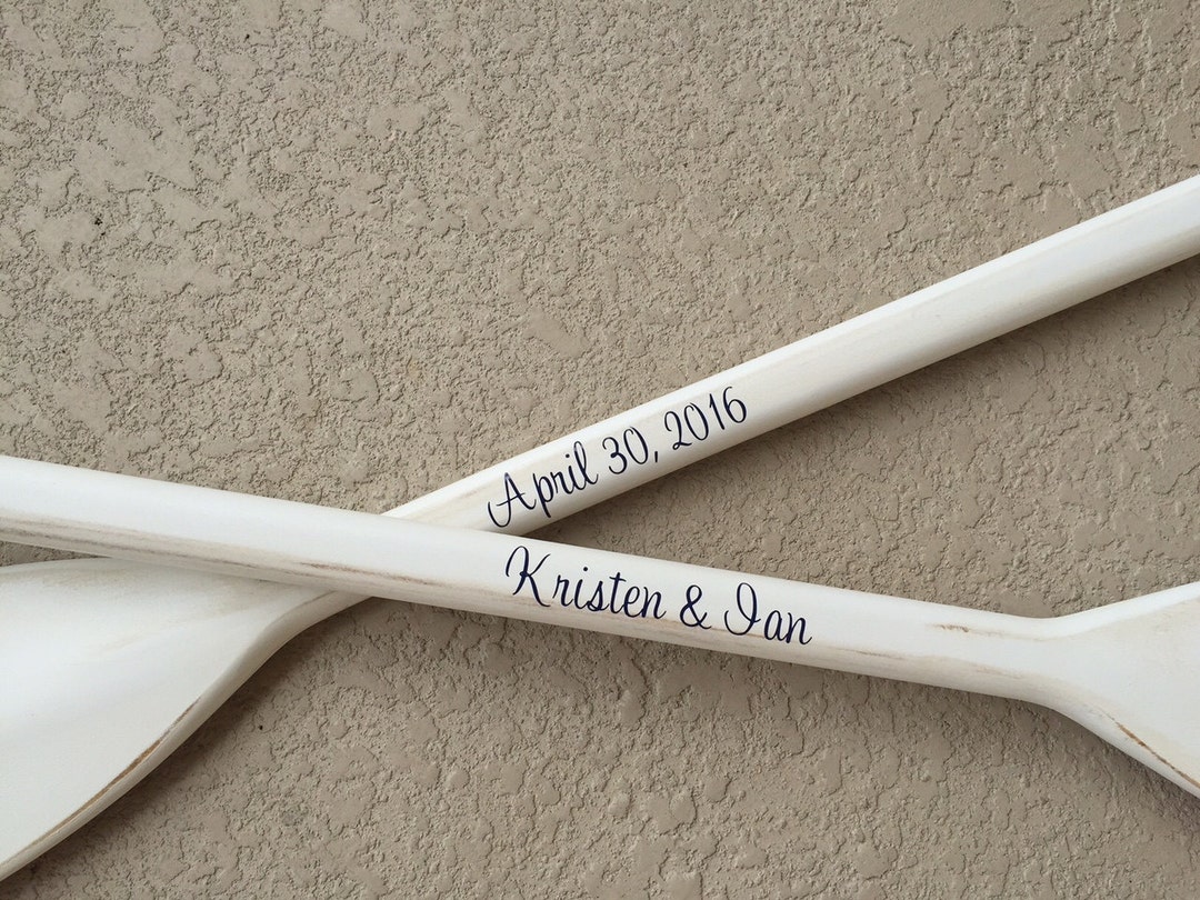 White Washed Wedding Paddles 4' Set of 2 Oars Paddles With Script ...