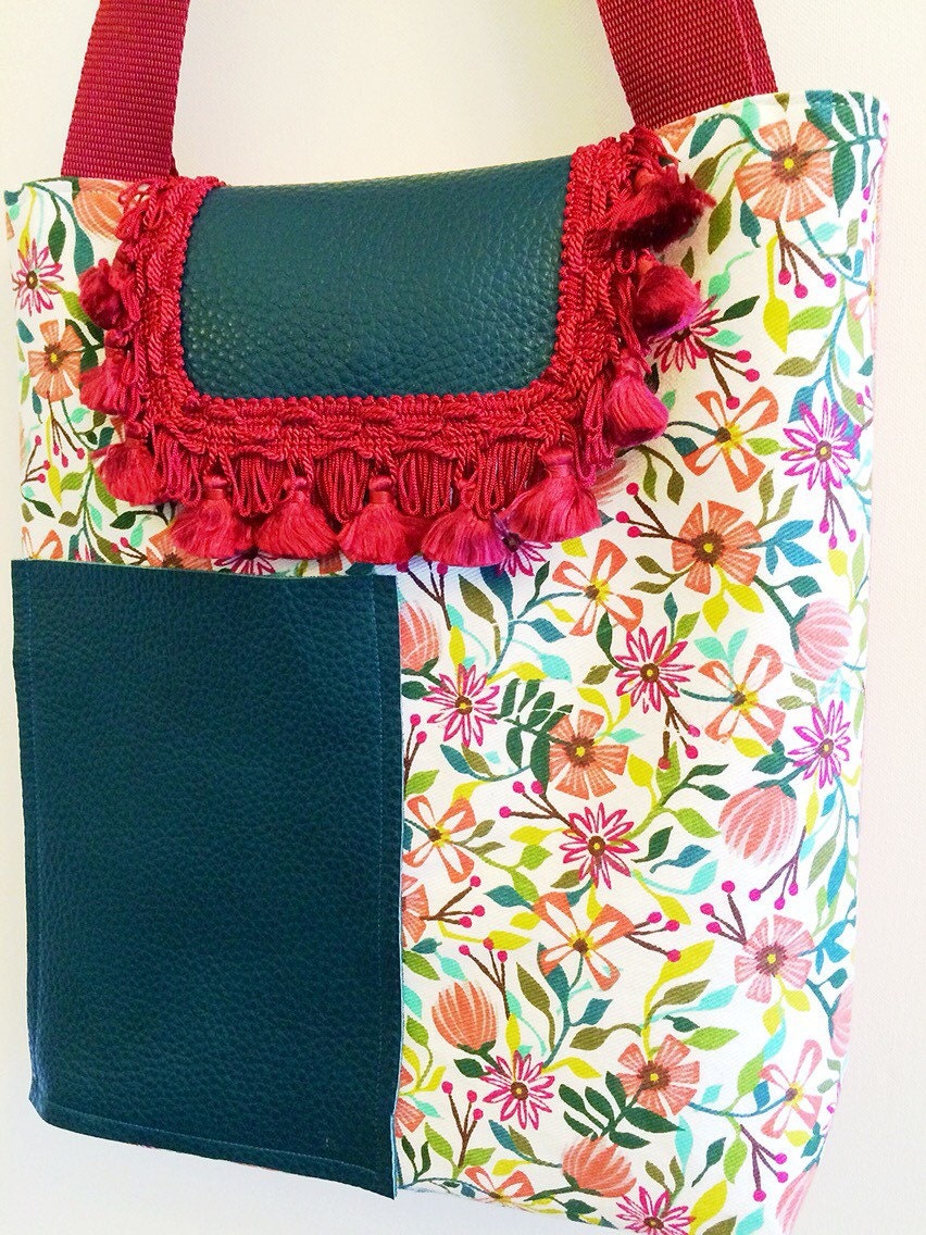 Handmade Shoulder Bag With Large Leather Pocket Detail and Vintage ...