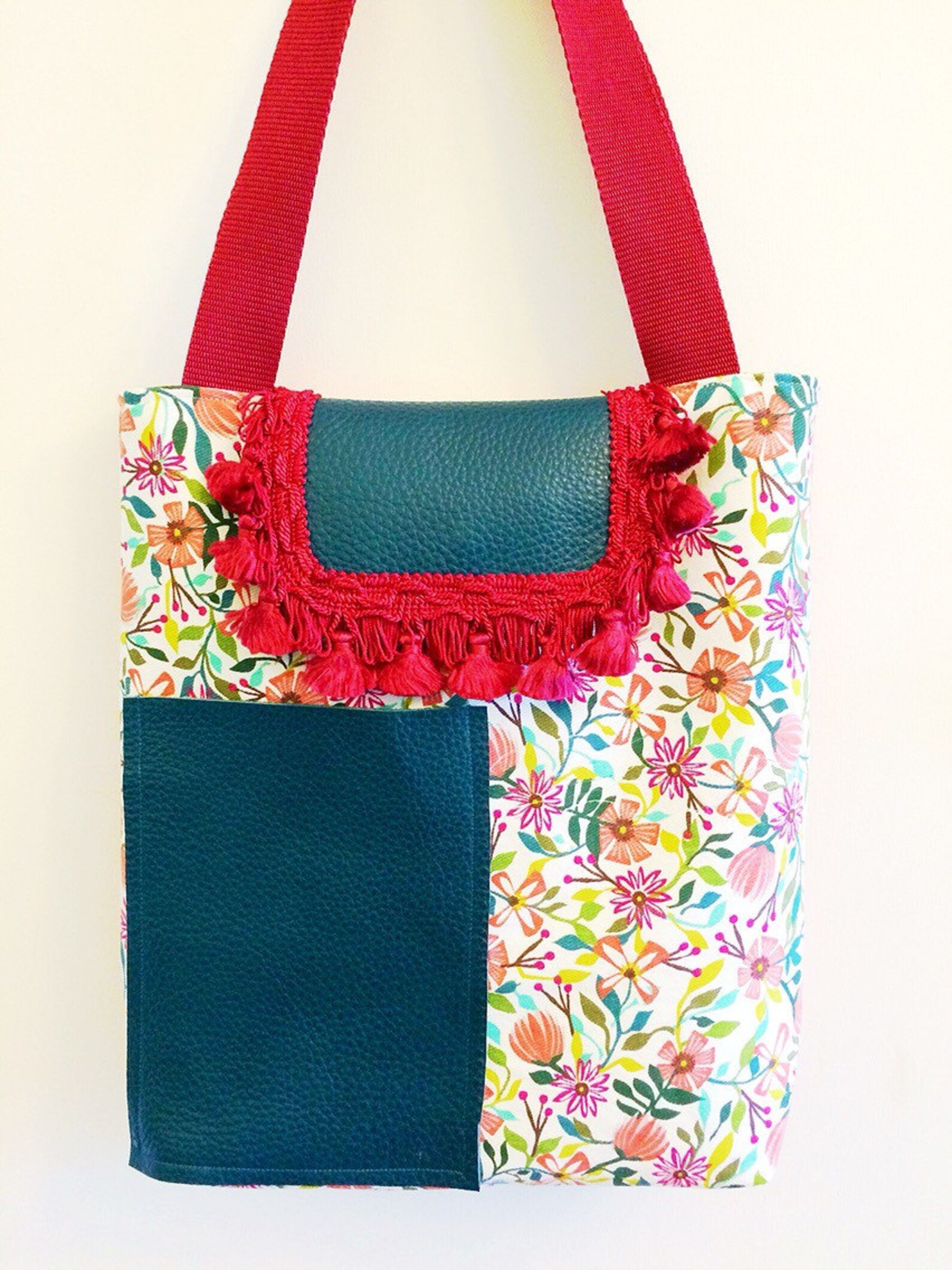 Handmade Shoulder Bag With Large Leather Pocket Detail and Vintage ...