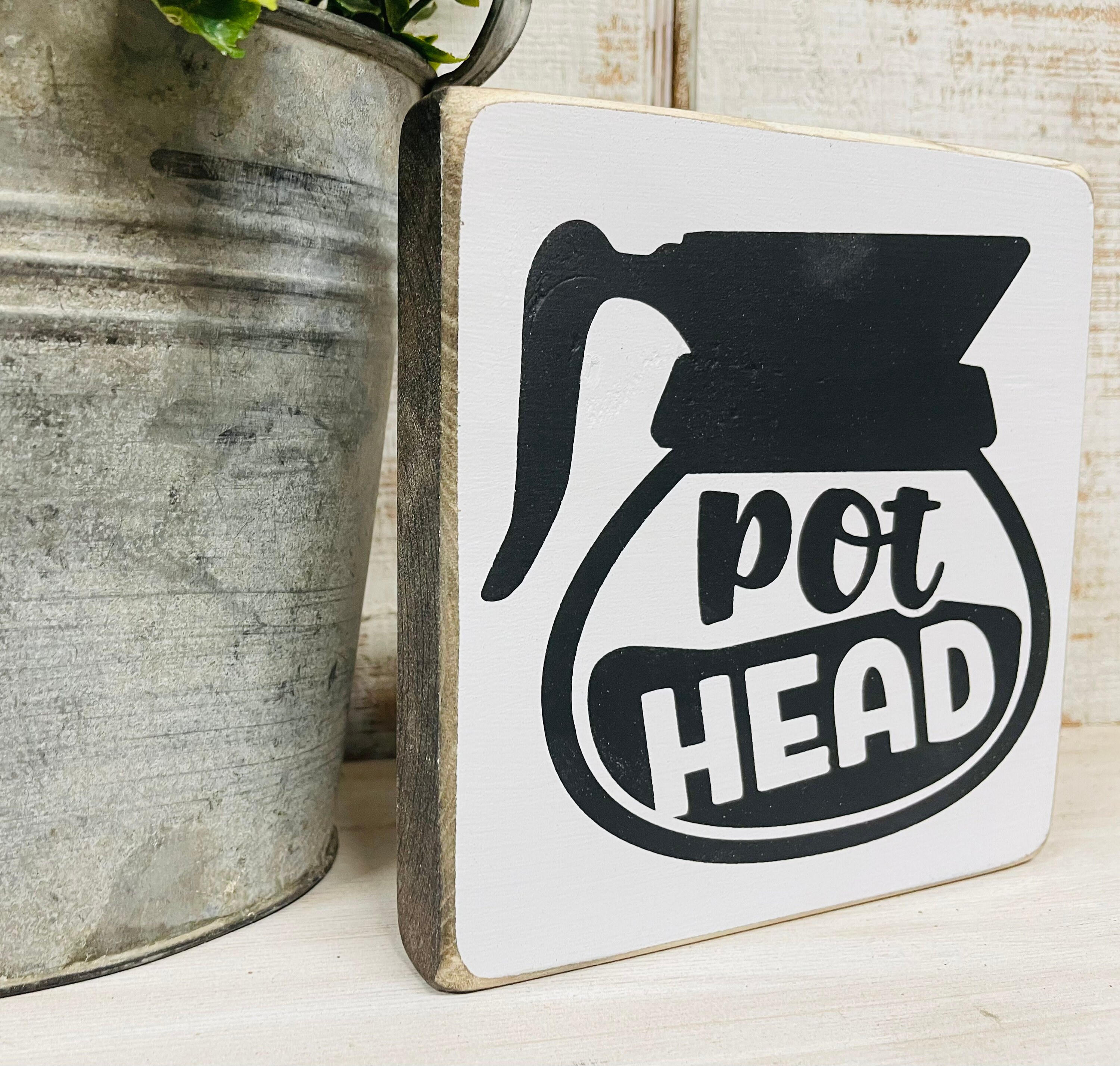 Pot Head Wood Sign, Funny Signs for Coffee Bar, Farmhouse Kitchen Decor ...