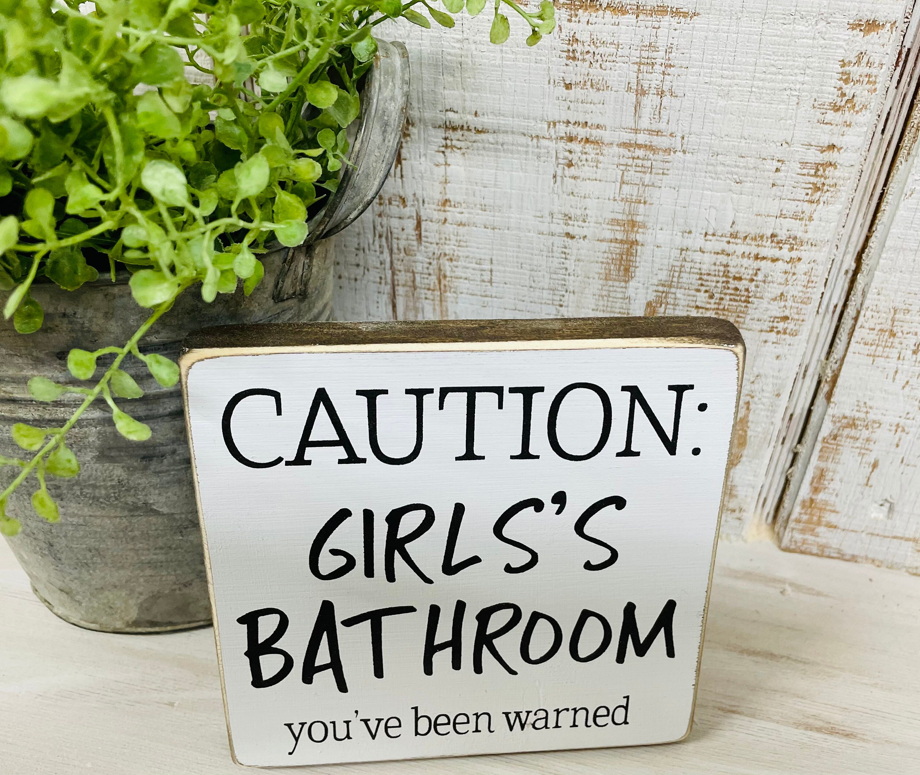 Caution girls bathroom youve been warned wood sign Funny | Etsy