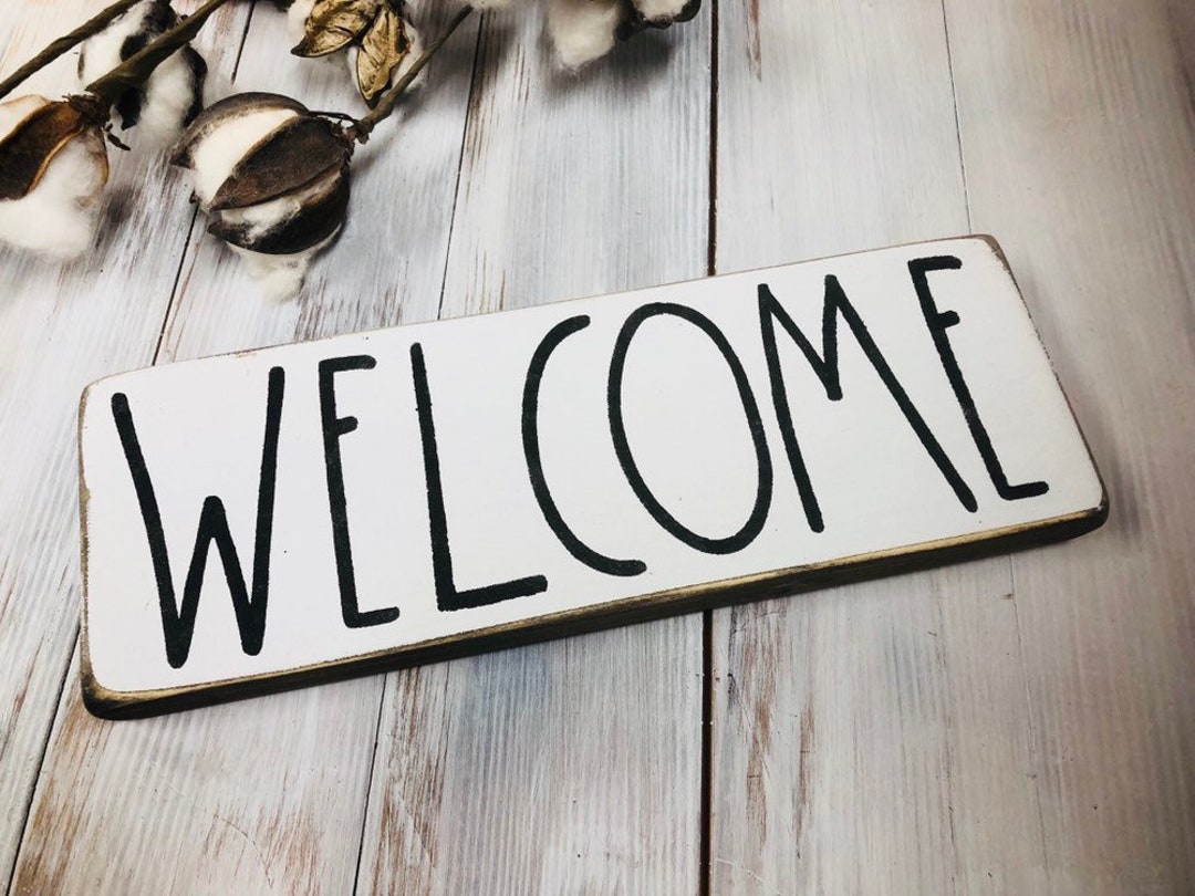 Small Welcome Wood Sign, Skinny Uppercase Font, Farmhouse Style Black ...