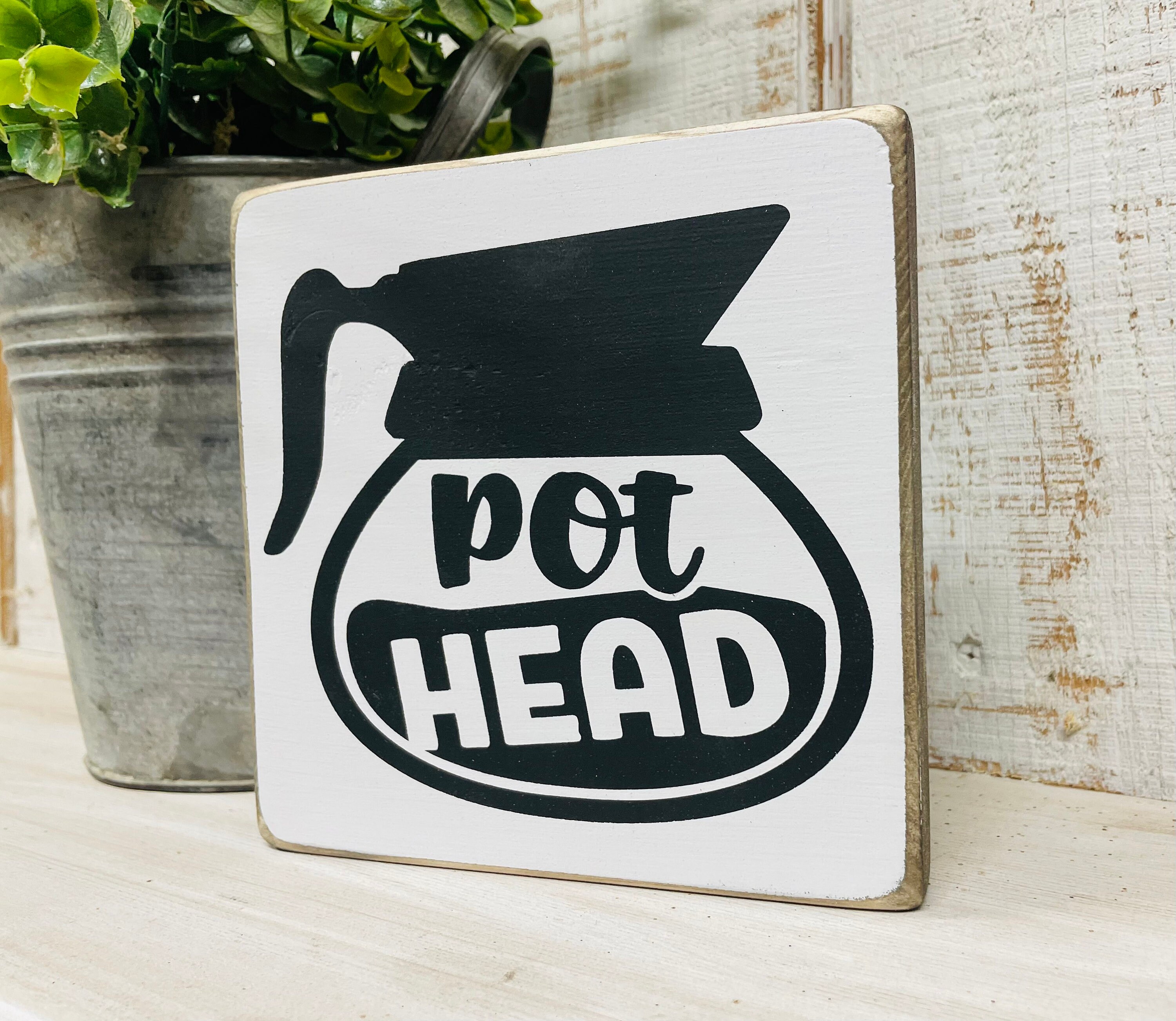 Pot Head Wood Sign, Funny Signs for Coffee Bar, Farmhouse Kitchen Decor ...
