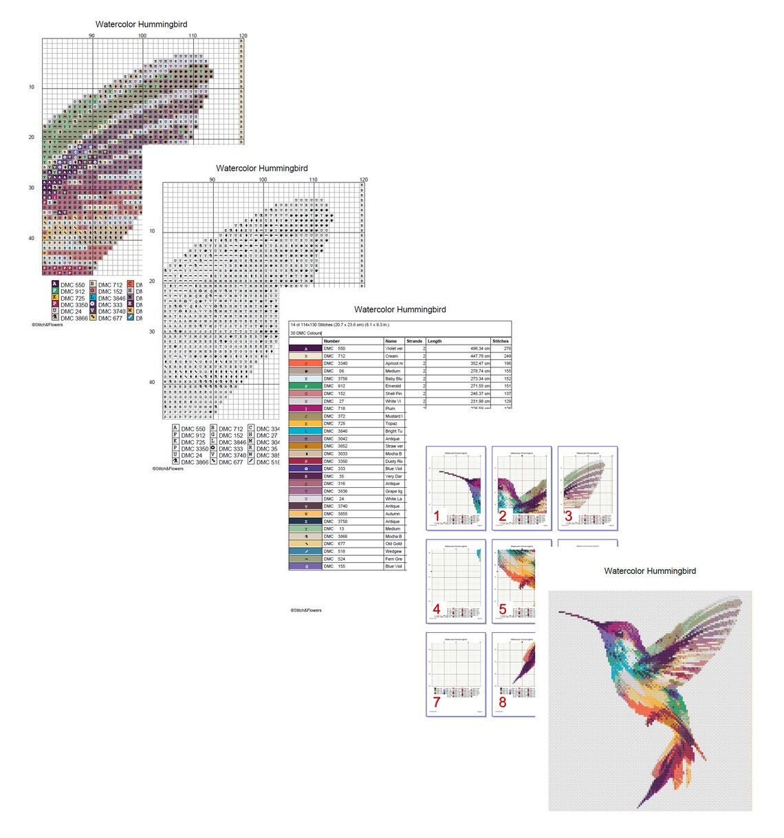 Colourful Watercolor Hummingbird Cross Stitch Pattern, Instant PDF ...
