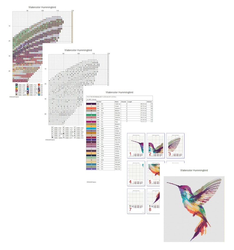 Colourful Watercolor Hummingbird Cross Stitch Pattern, Instant PDF ...