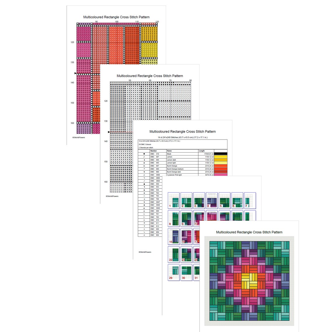 Multicoloured Rectangle Cross Stitch Pattern Style Art, Instant PDF ...