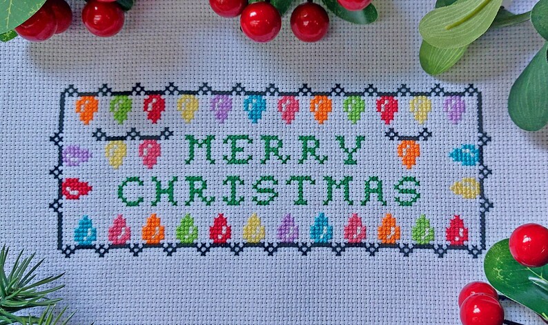 Merry Christmas Fairy Lights Cross Stitch Pattern, Instant PDF Download ...