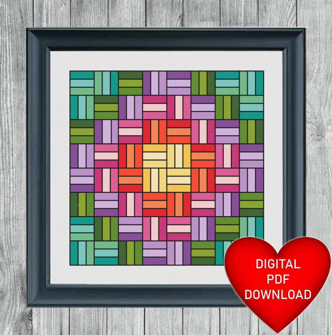 Rainbow Colours Rectangle Cross Stitch Pattern Style Art, Instant PDF ...