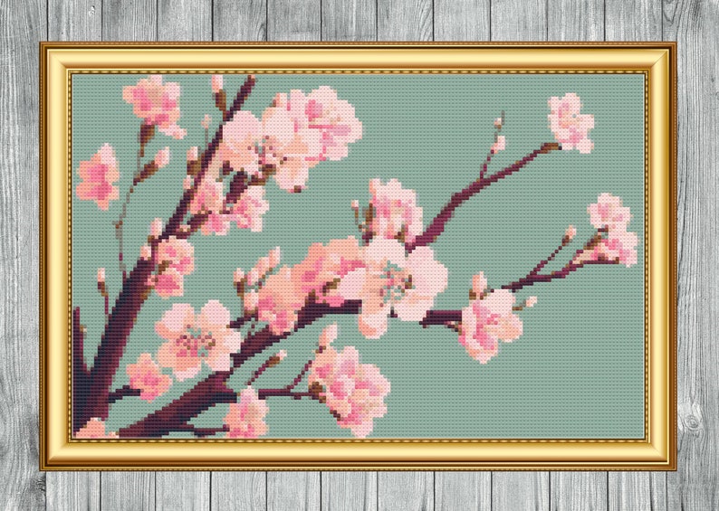 Cross Stitch Pattern, Cherry Blossom Branch, Instant PDF Download, X Stitch Pattern, 14ct Aida ...