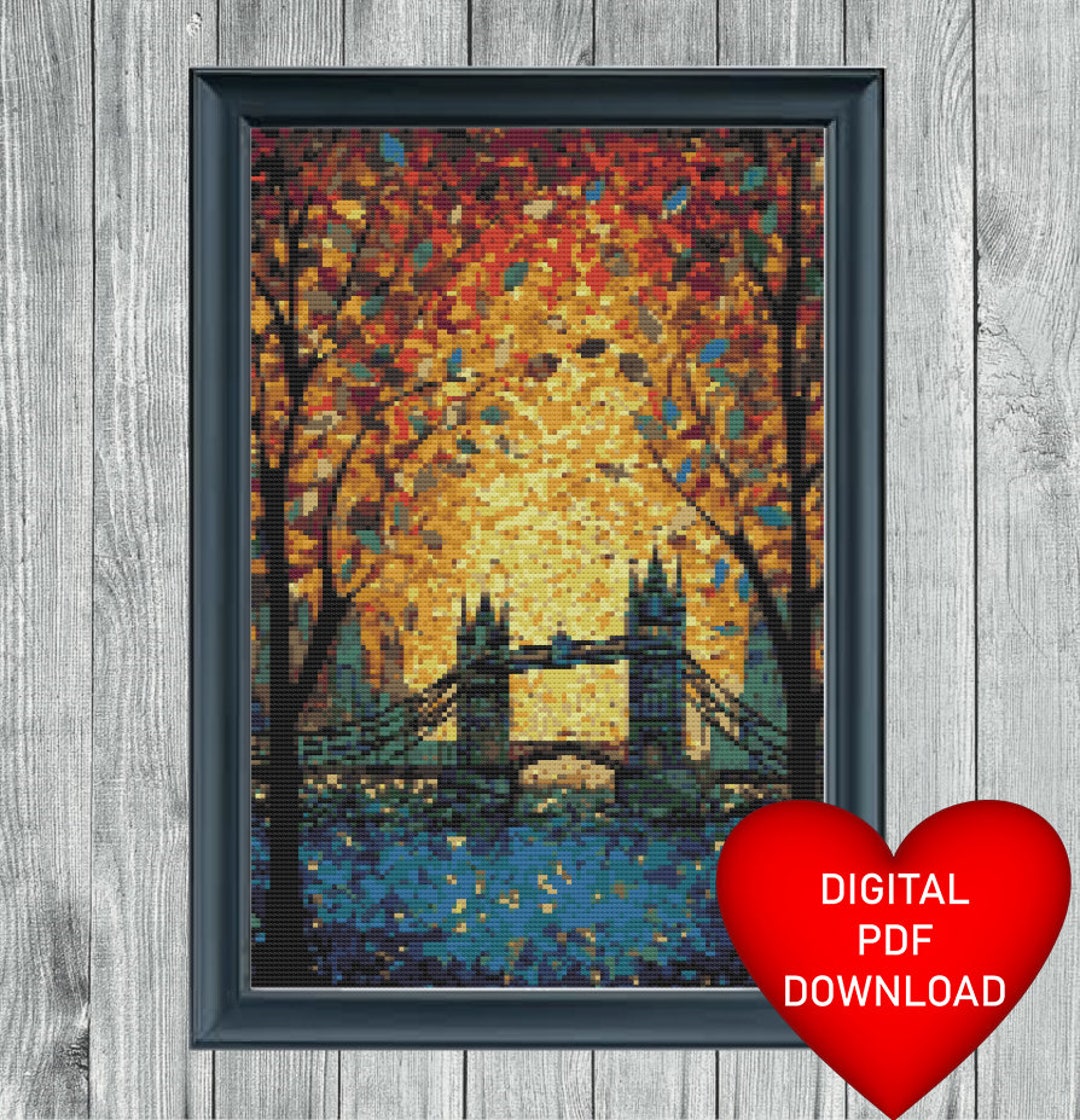 London Tower Bridge Art Cross Stitching Pattern, Instant PDF Download ...