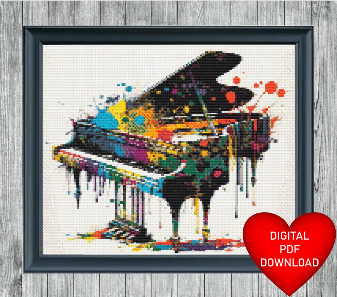 Paint Splashed Piano Cross Stitch Pattern, Instant PDF Download, X ...