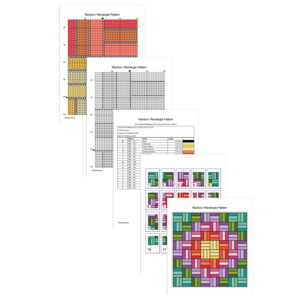 Rainbow Colours Rectangle Cross Stitch Pattern Style Art, Instant PDF ...