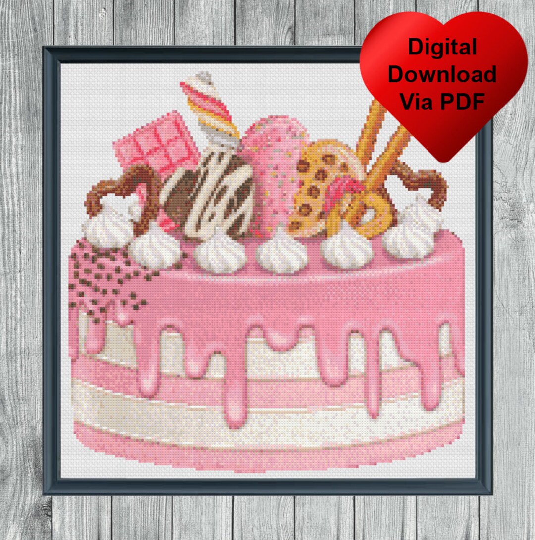 Pink Birthday Cake Cross Stitch Pattern Instant PDF Download - Etsy