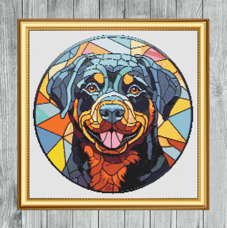 Cross Stitch Pattern, Stained Glass Style Rottweiler, Instant PDF ...