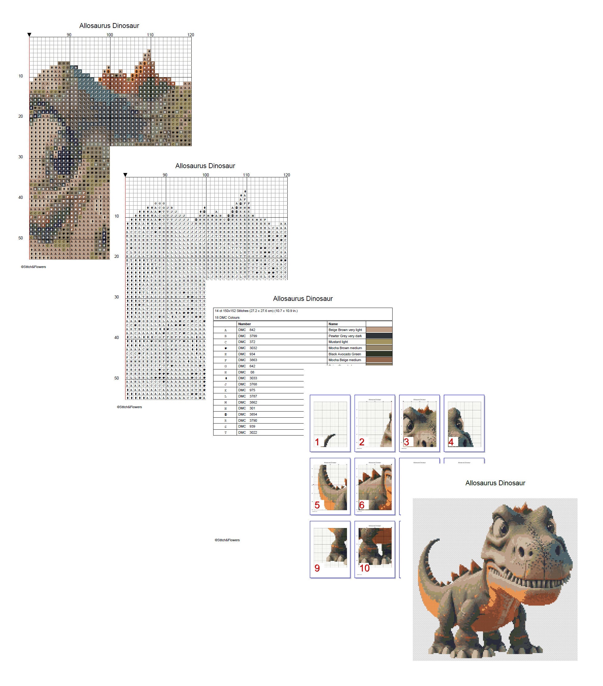 Allosaurus Dinosaur Cross Stitch Pattern, Instant PDF Download, Bird X ...