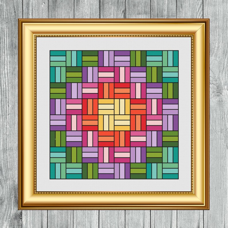 Rainbow Colours Rectangle Cross Stitch Pattern Style Art, Instant PDF ...
