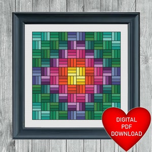 Multicoloured Rectangle Cross Stitch Pattern Style Art, Instant PDF ...