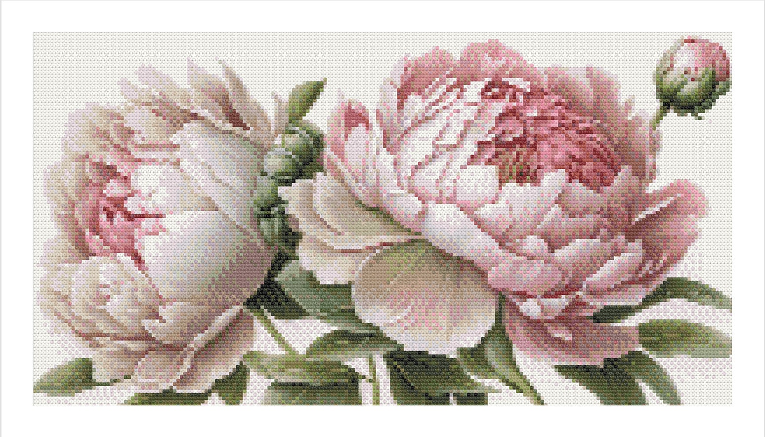Pink Peony Flower Cross Stitch Pattern Instant PDF Download - Etsy