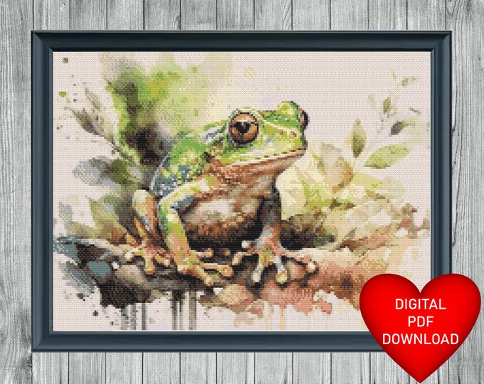 Watercolour Style Frog Cross Stitch Pattern, Instant PDF Download, X ...