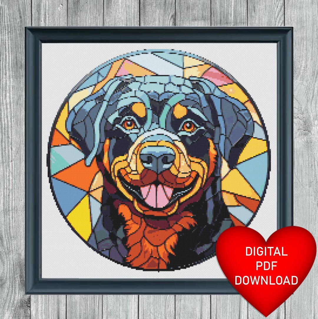 Cross Stitch Pattern, Stained Glass Style Rottweiler, Instant PDF ...