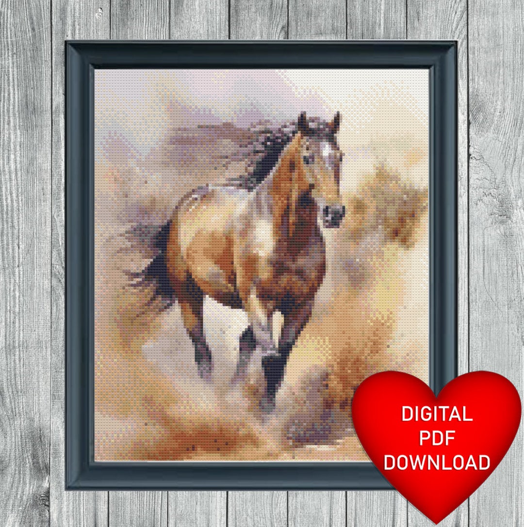 Watercolour Style Horse Galloping Cross Stitch Pattern, Instant PDF ...