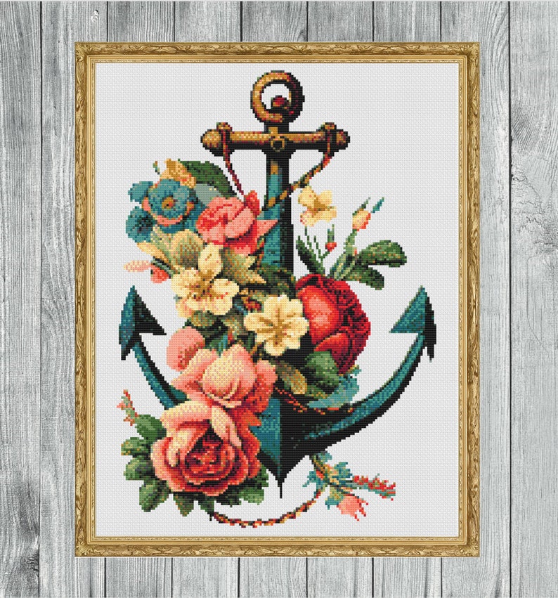 Floral Ship Anchor Cross Stitch Pattern Instant PDF Download - Etsy